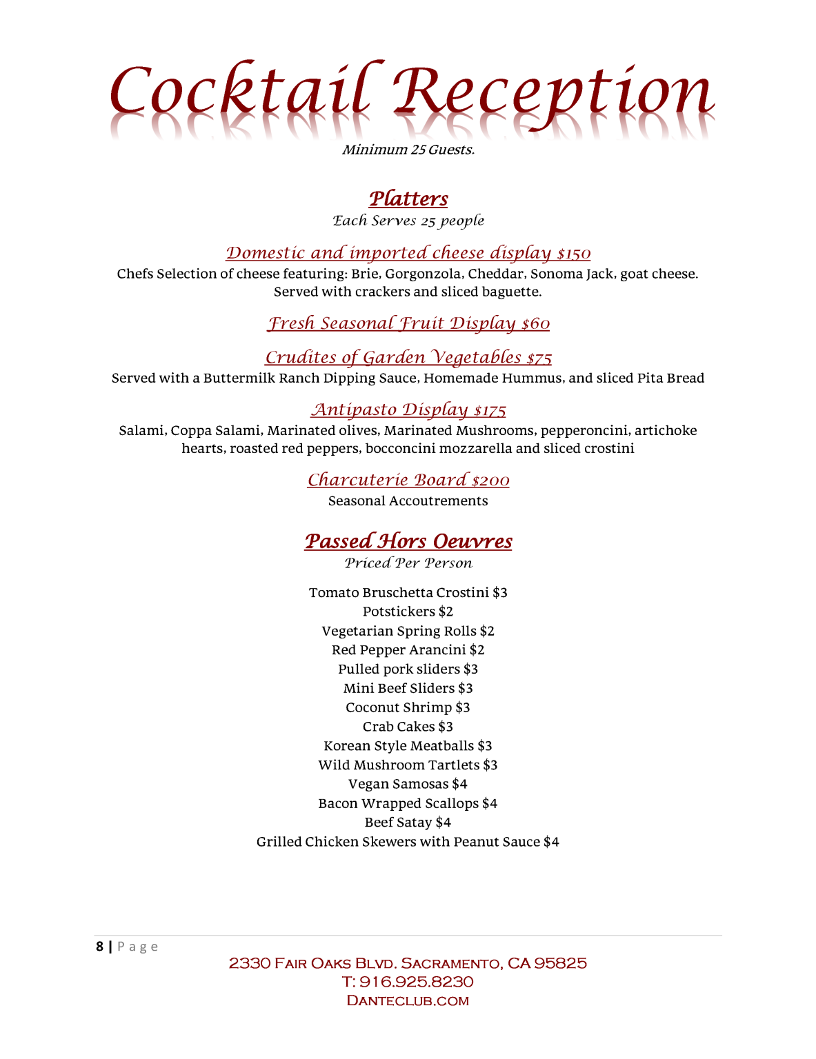 Menus – Dante Event Center