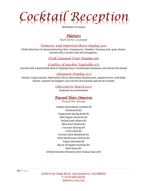Menus – Dante Event Center