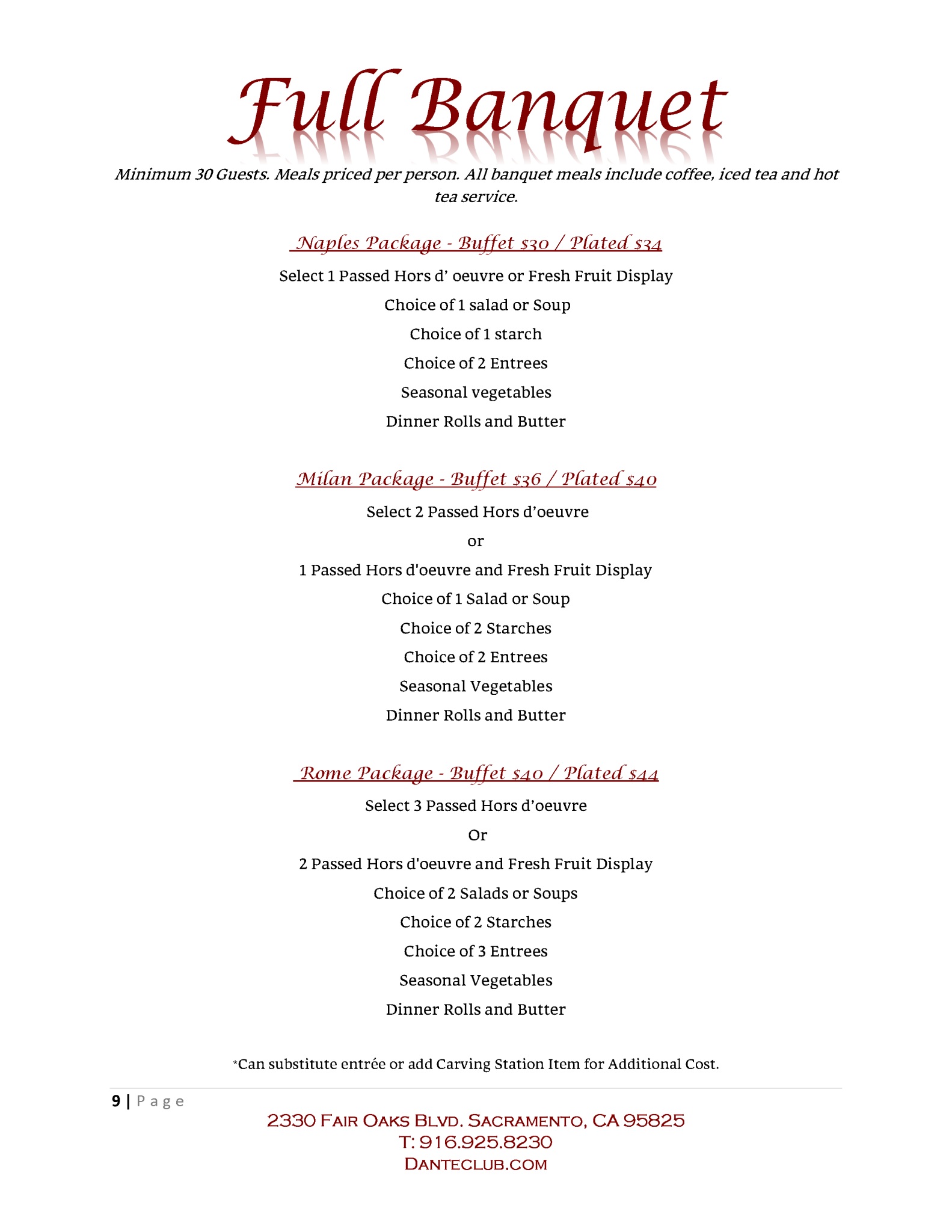Menus – Dante Event Center