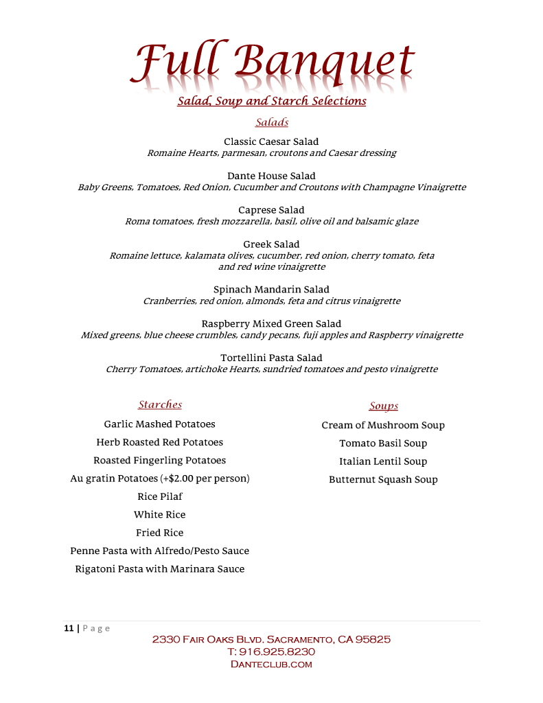Menus – Dante Event Center