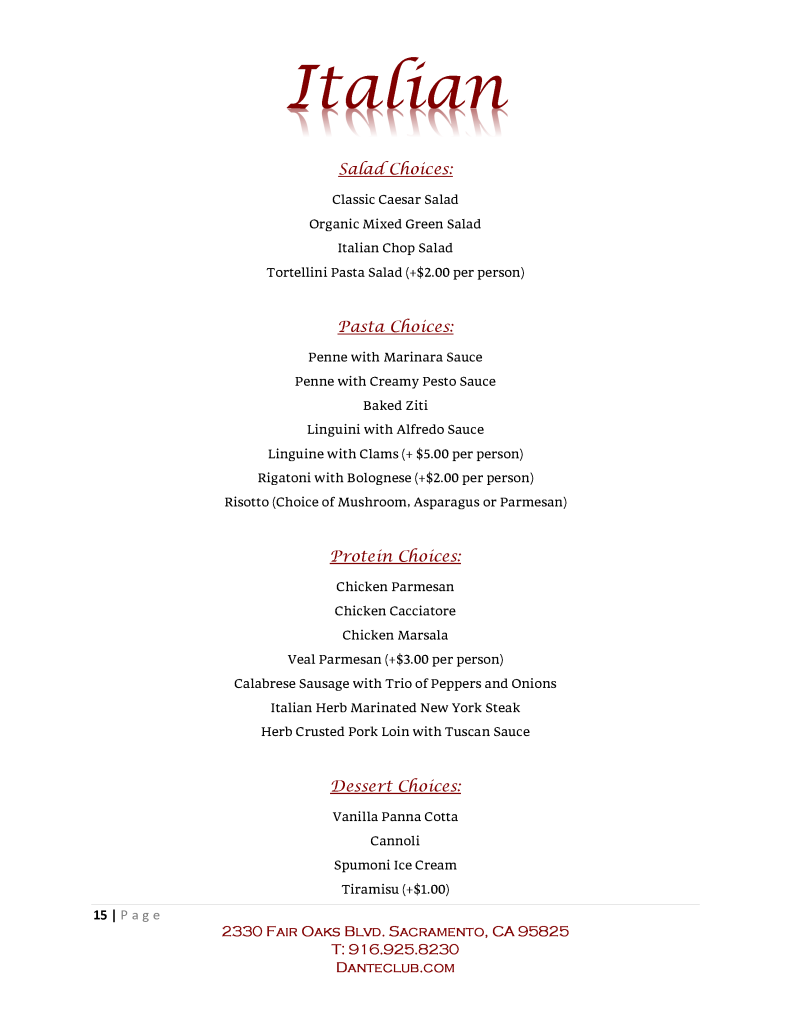 Menus – Dante Event Center