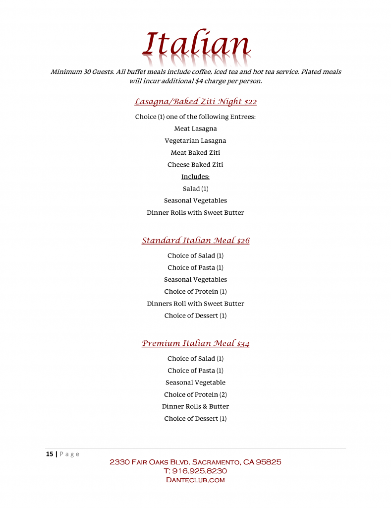 Menus – Dante Event Center