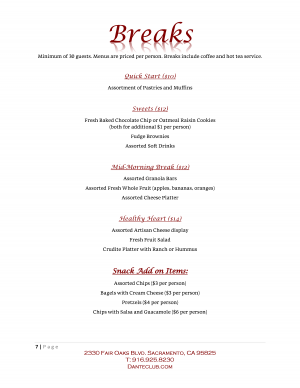 Menus – Dante Event Center