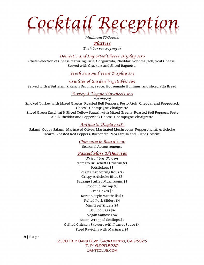 Menus – Dante Event Center