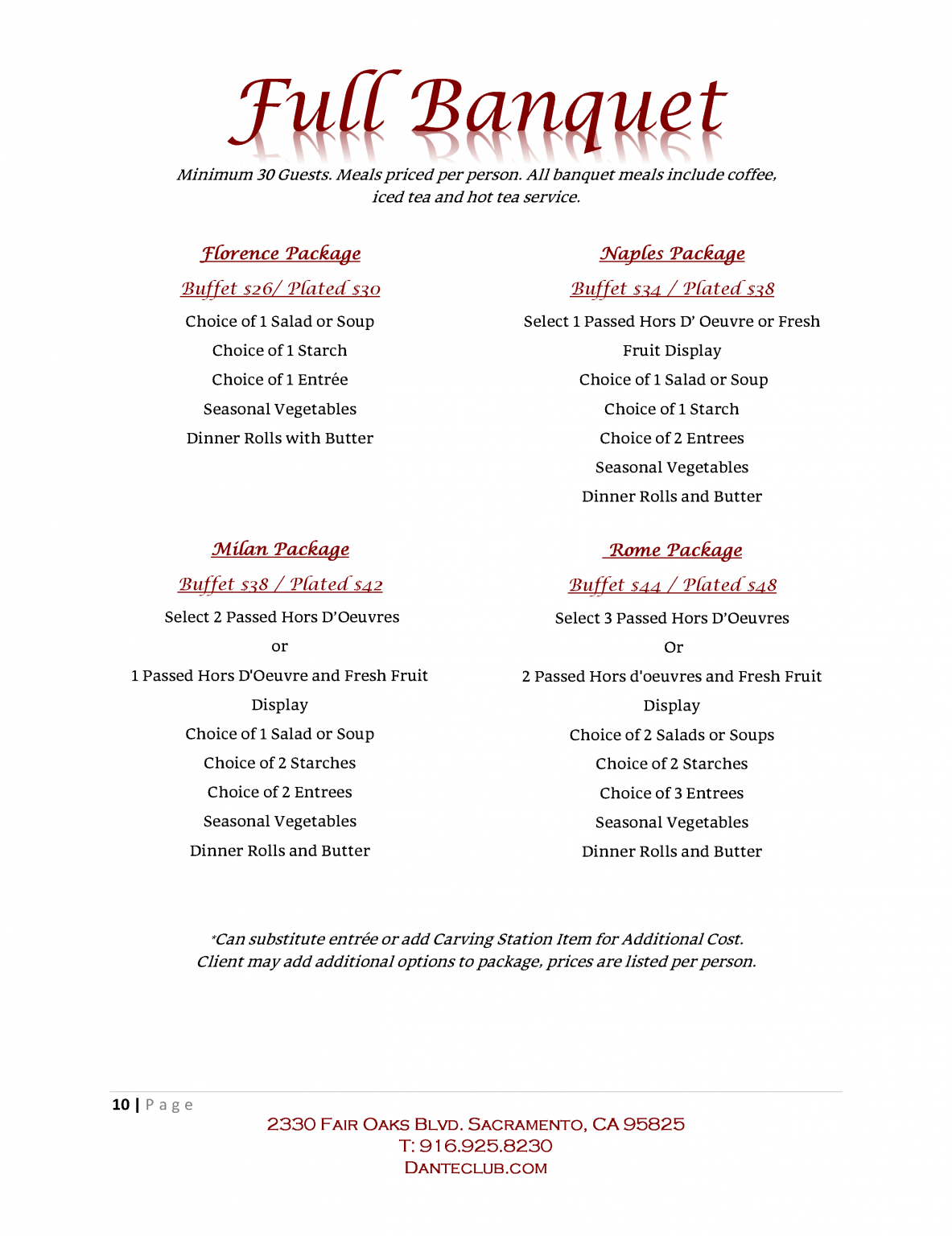 Menus – Dante Event Center