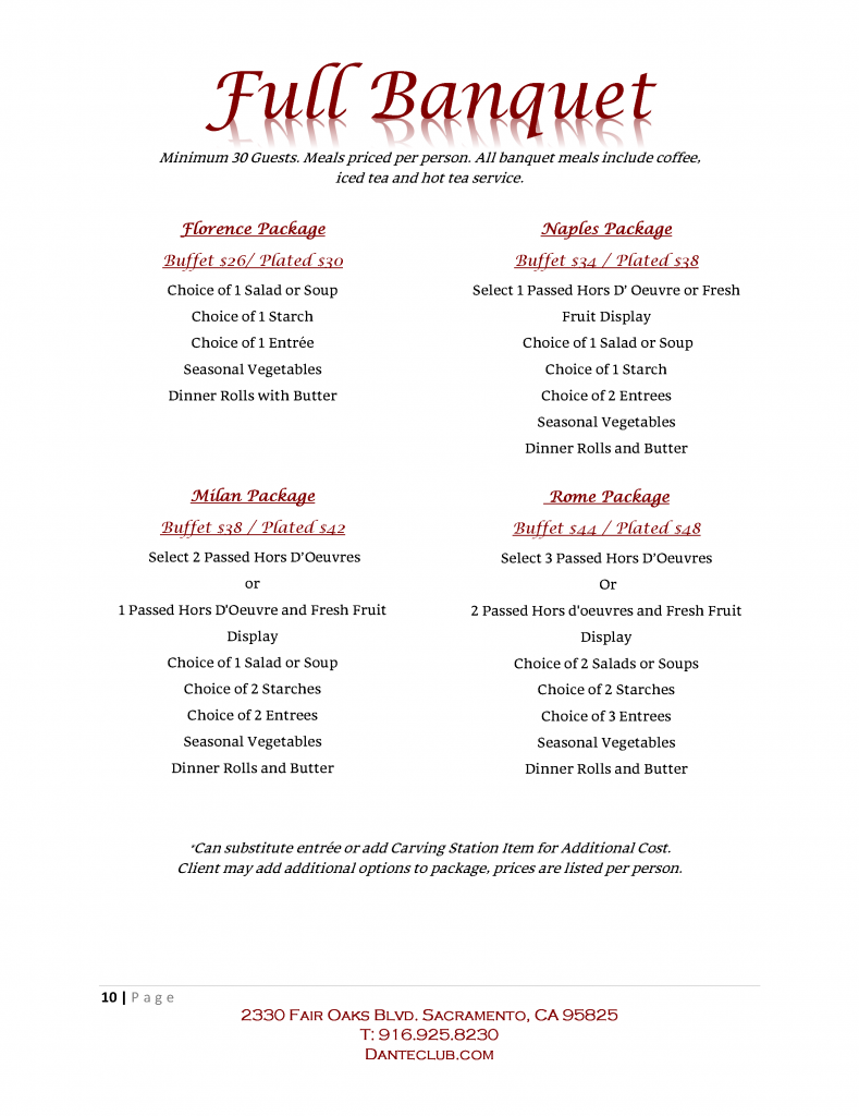 Menus – Dante Event Center