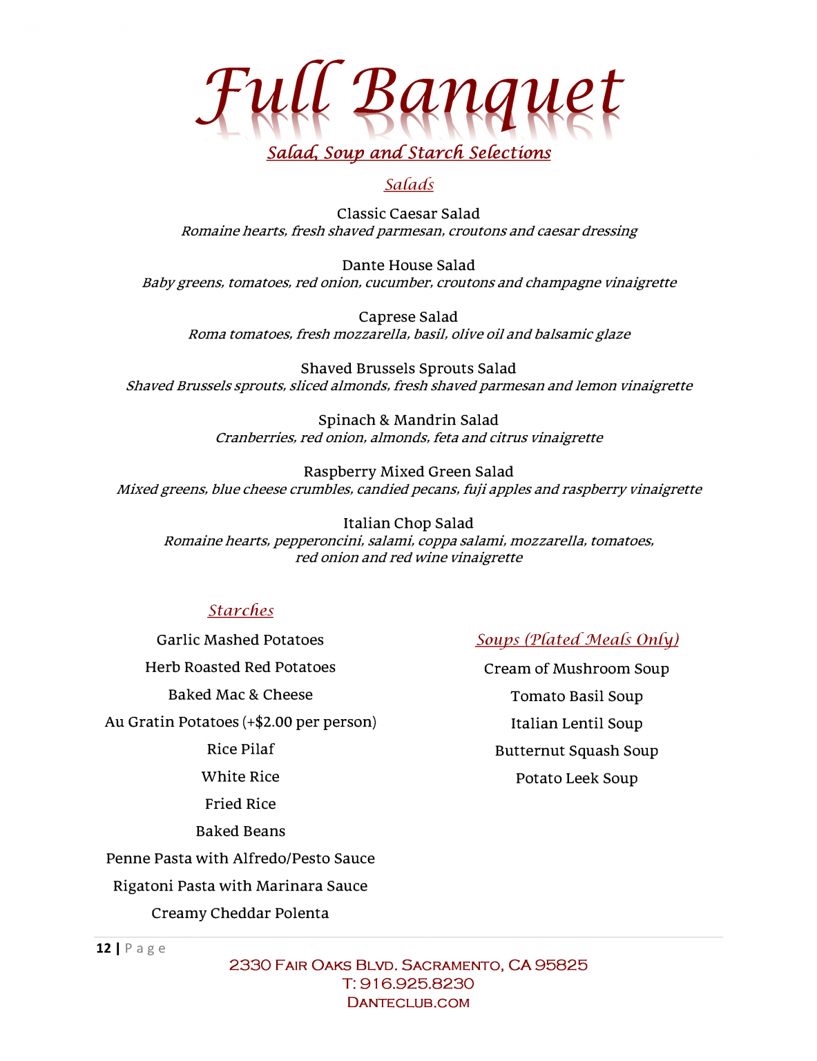 Menus – Dante Event Center