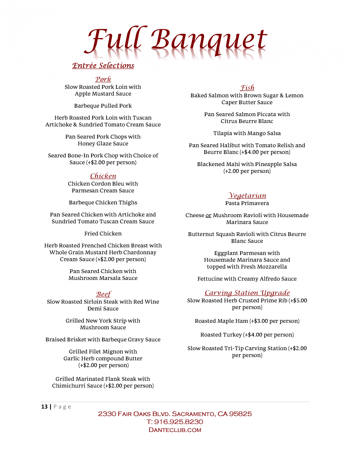 Menus – Dante Event Center