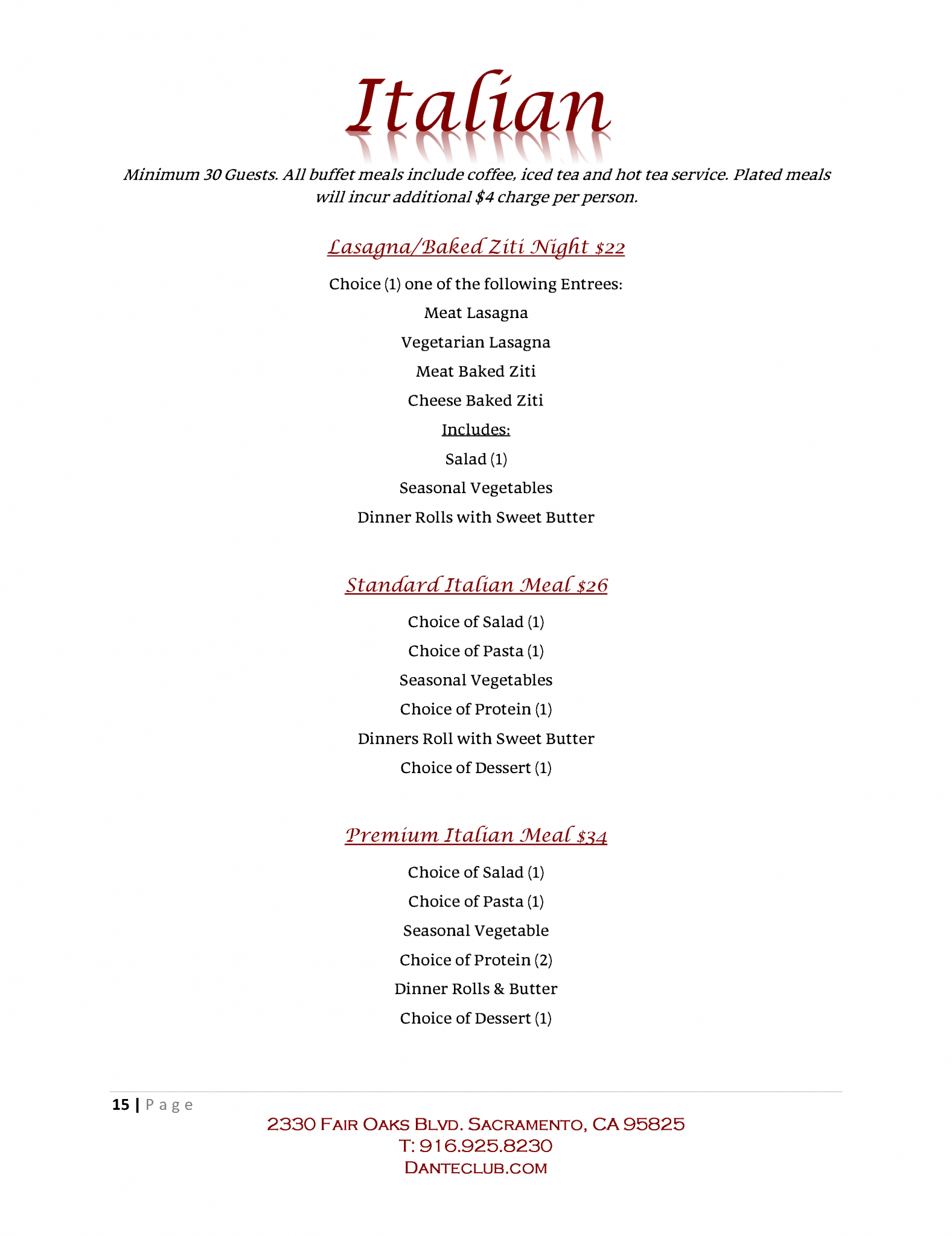 Menus – Dante Event Center