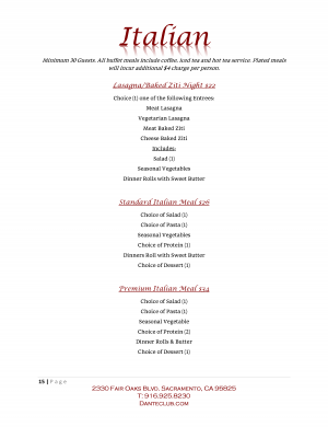 Menus – Dante Event Center