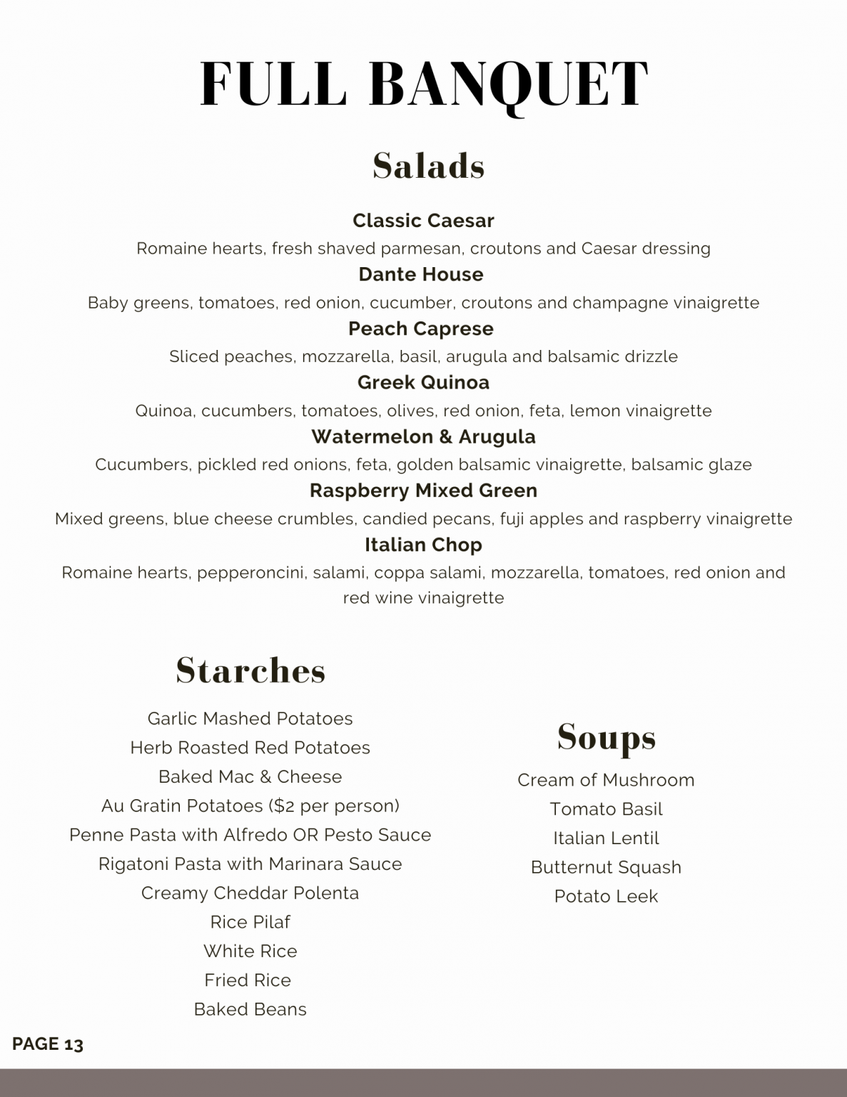 Menus – Dante Event Center