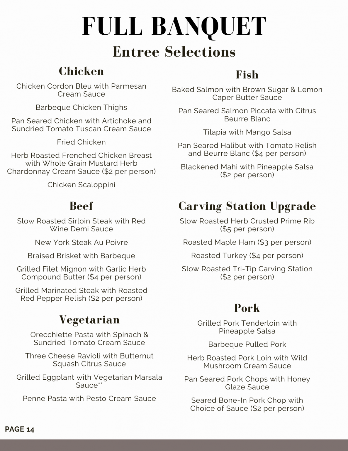 Menus – Dante Event Center