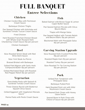 Menus – Dante Event Center