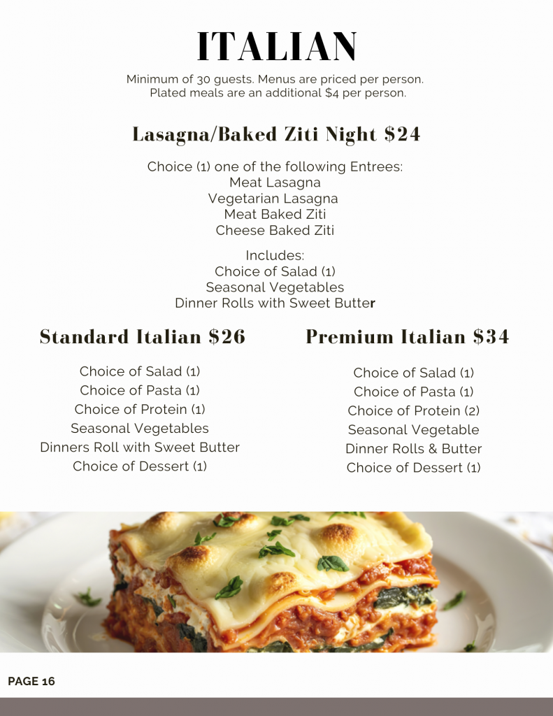 Menus – Dante Event Center