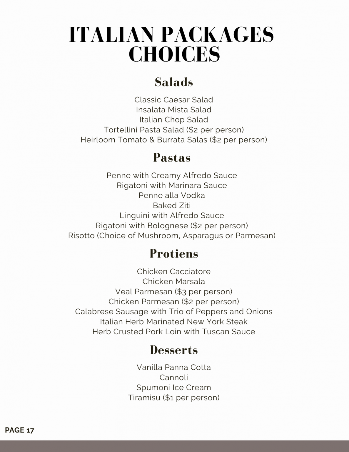 Menus – Dante Event Center