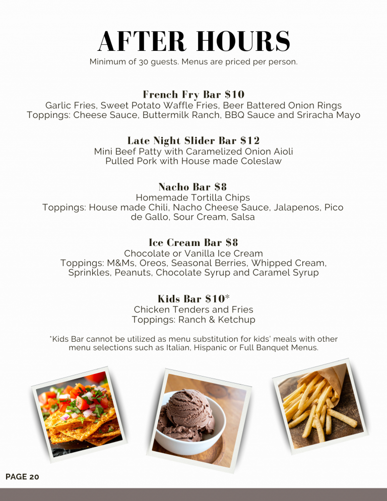 Menus – Dante Event Center