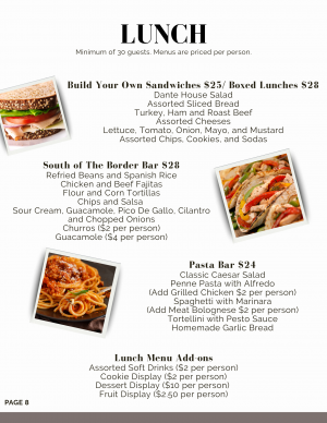 Menus – Dante Event Center