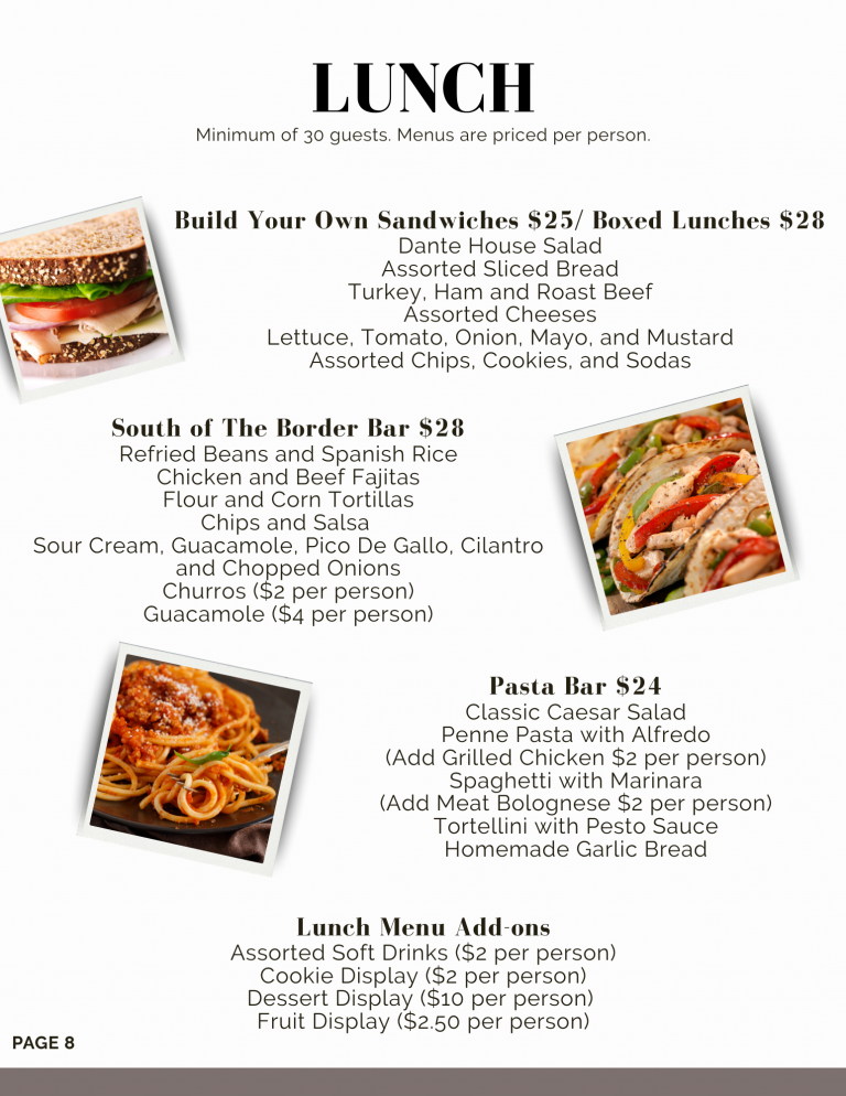 Menus – Dante Event Center
