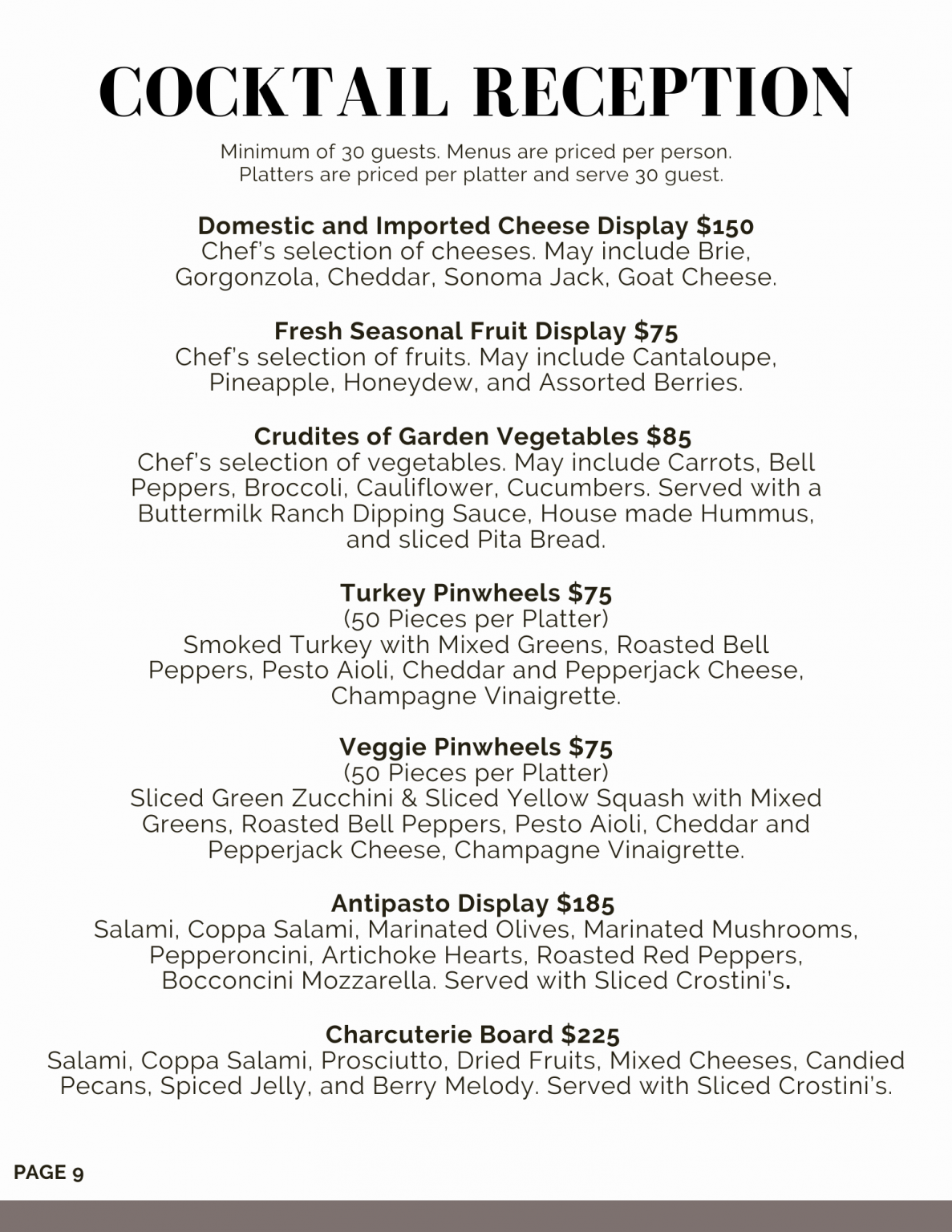 Menus – Dante Event Center