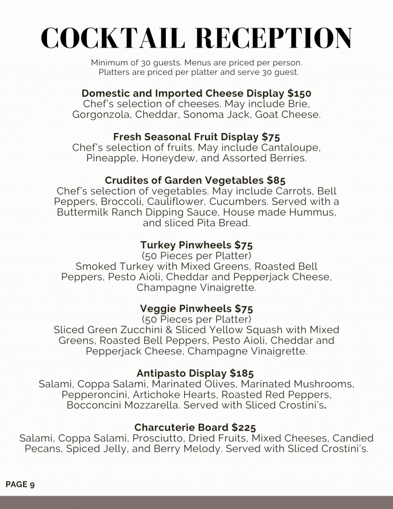 Menus – Dante Event Center