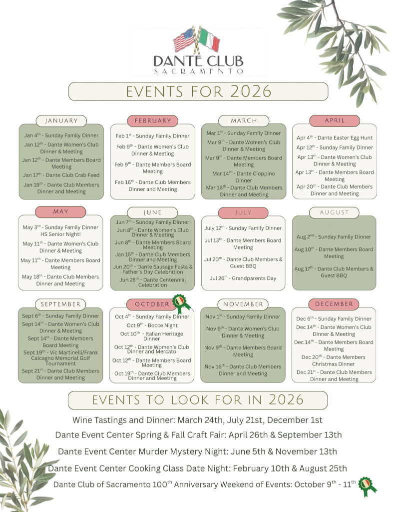 2026 Dante Club Member’s Events! – Dante Event Center