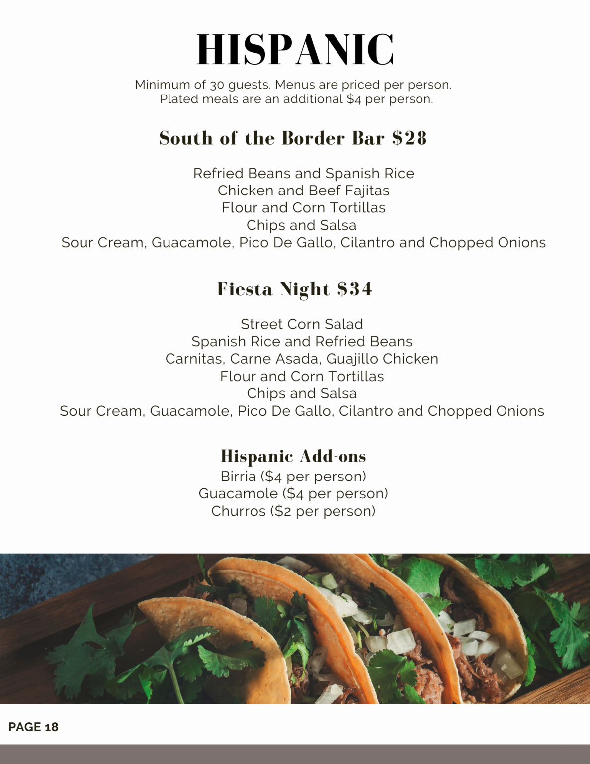 Menus – Dante Event Center